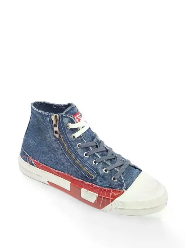 DIESEL® Frayed Denim High-top Sneakers