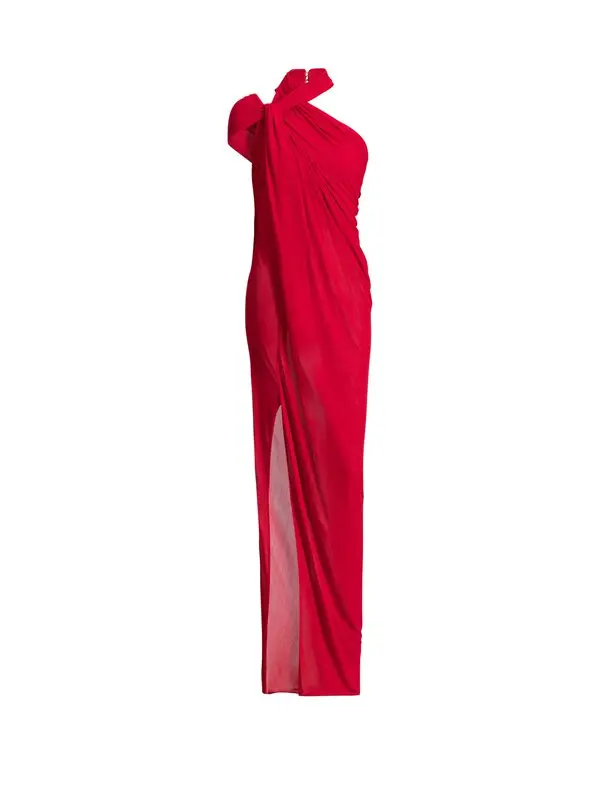 Balmain Long Draped Jersey Dress - Red