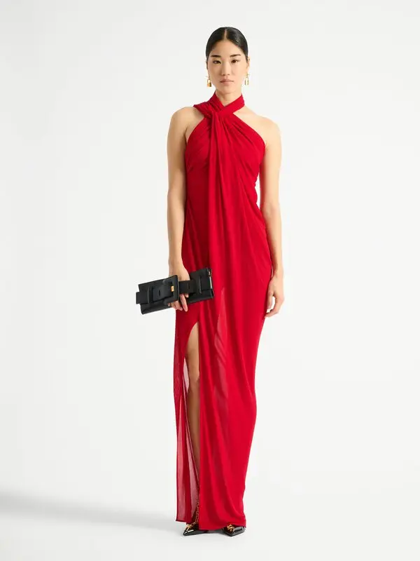 Balmain Long Draped Jersey One-shoulder Dress
