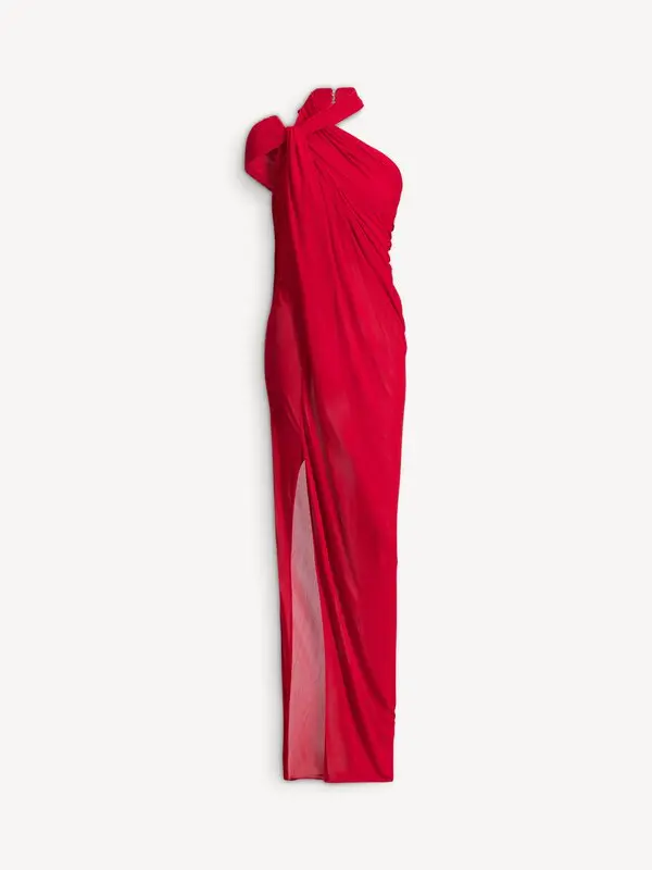 Balmain Long Draped Jersey One-shoulder Dress