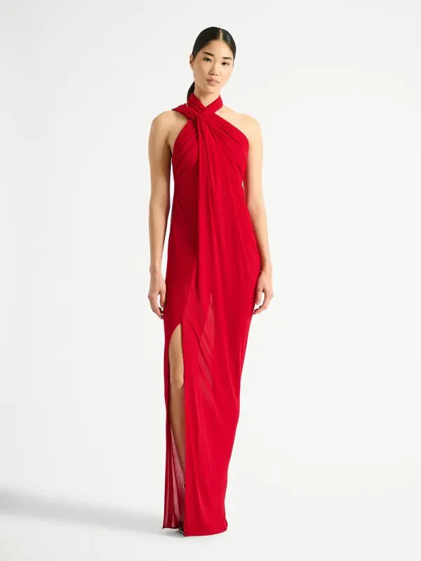Balmain Long Draped Jersey One-shoulder Dress