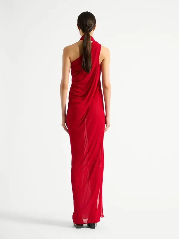 Balmain Long Draped Jersey One-shoulder Dress