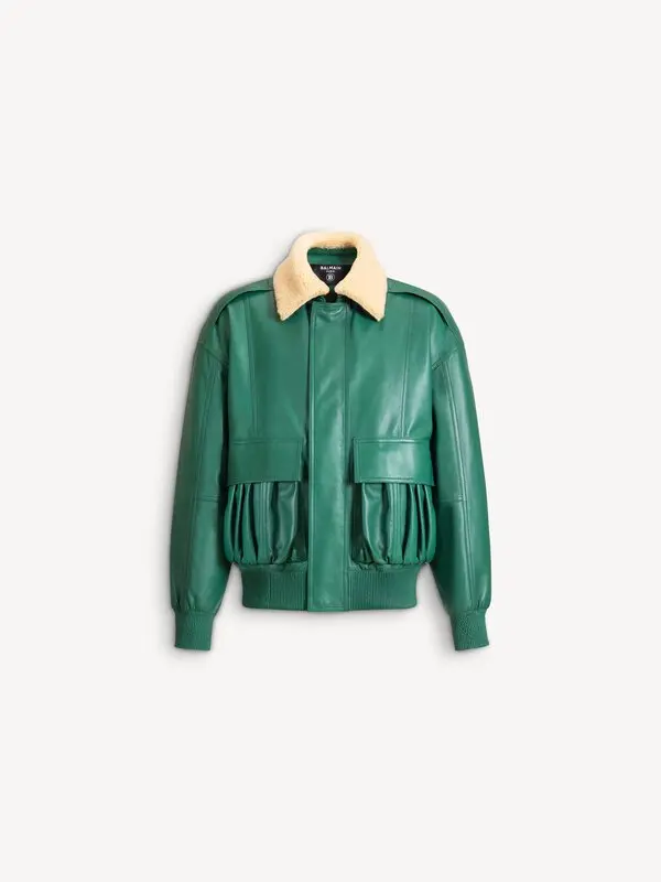 Balmain Shearling Lambskin Leather Bomber Jacket