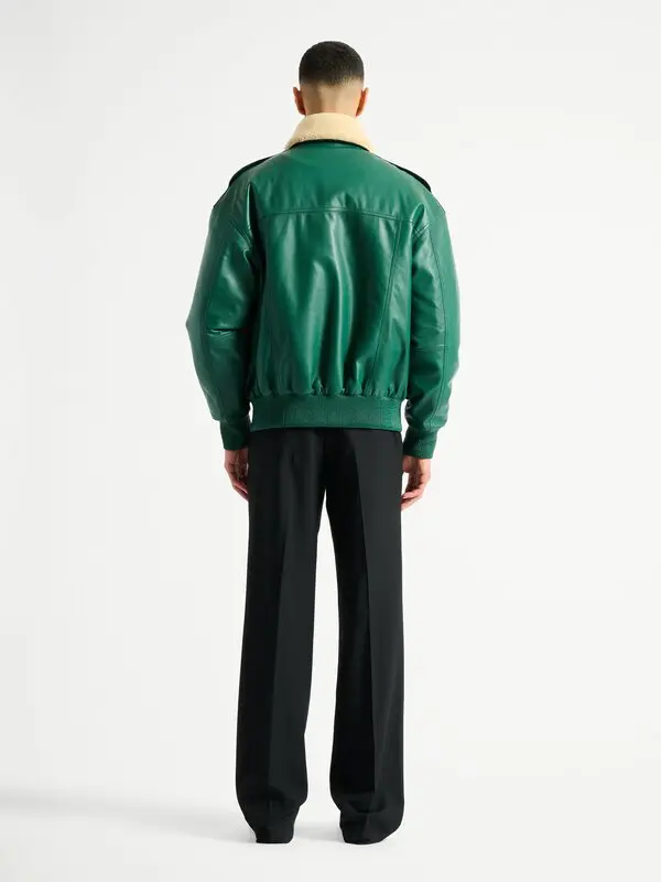 Balmain Shearling Lambskin Leather Bomber Jacket