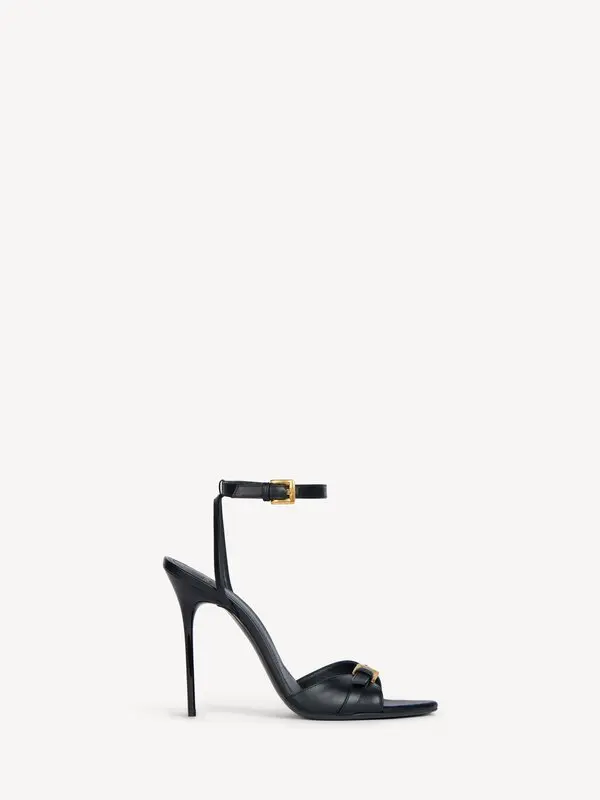 Balmain Anthem Stiletto Sandals With Gold Buckle Detail - Black