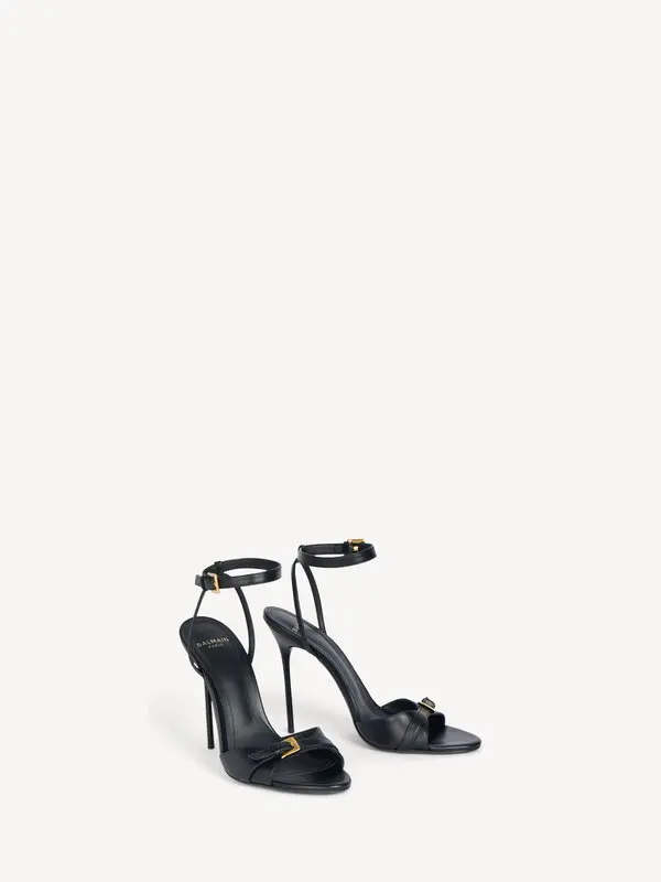 Balmain Anthem Stiletto Sandals With Gold Buckle Detail - Black
