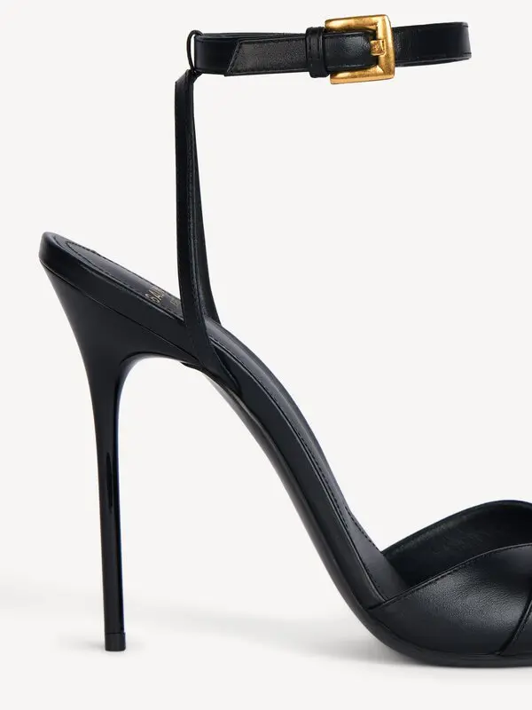 Balmain Anthem Stiletto Sandals With Gold Buckle Detail - Black