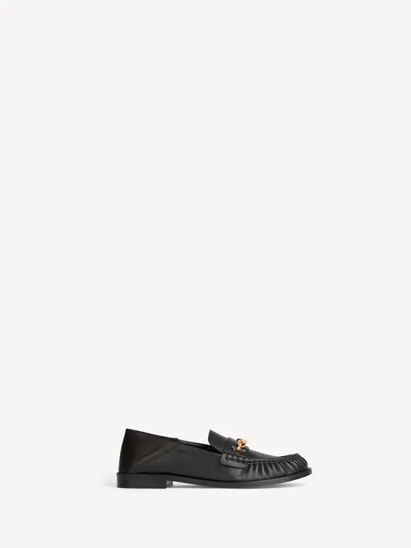 Balmain Sync Leather Loafers With Gold Chain Detailing - Black