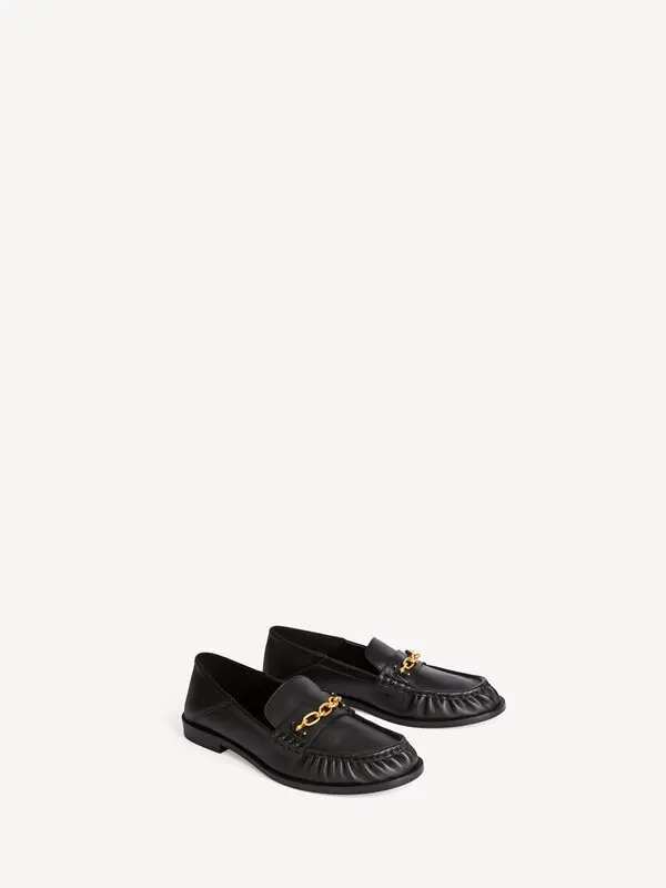 Balmain Sync Leather Loafers With Gold Chain Detailing - Black