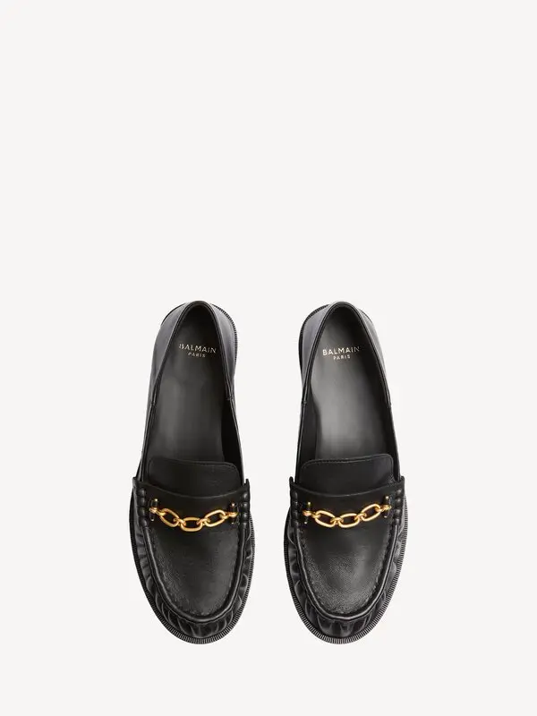 Balmain Sync Leather Loafers With Gold Chain Detailing - Black