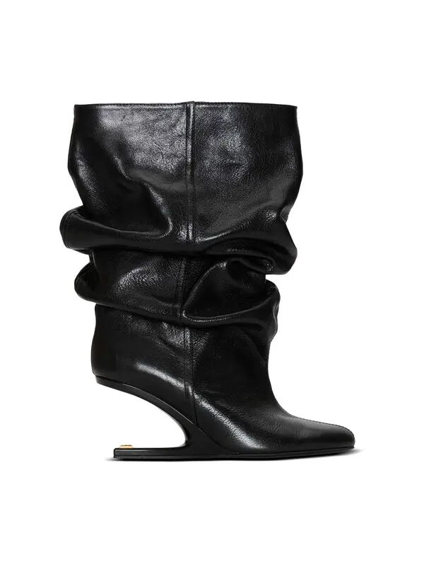 Balmain No Wedge Textured Leather Ankle Boots - Black