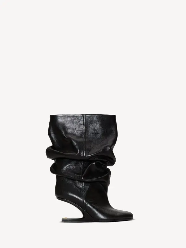 Balmain No Wedge Textured Leather Ankle Boots