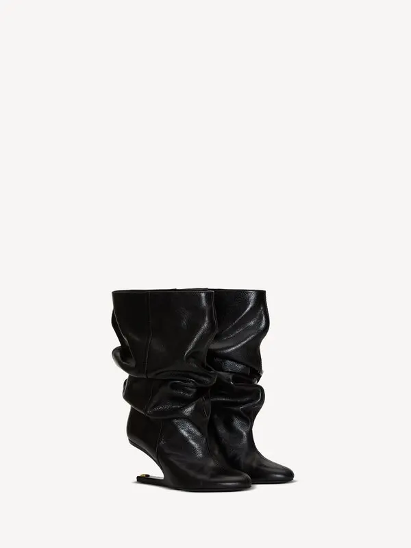 Balmain No Wedge Textured Leather Ankle Boots