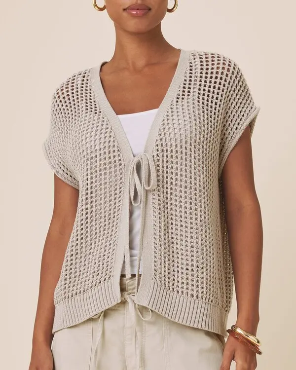 Splendid Tie Front Open Knit Cardigan - Eucalyptus