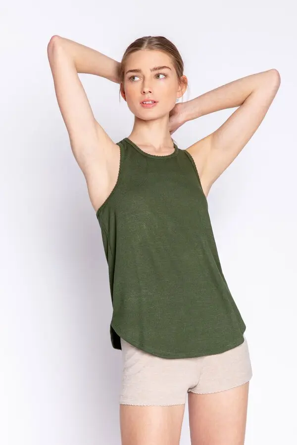 PJ Salvage Recycled Racerback Tank Top With Picot Trim