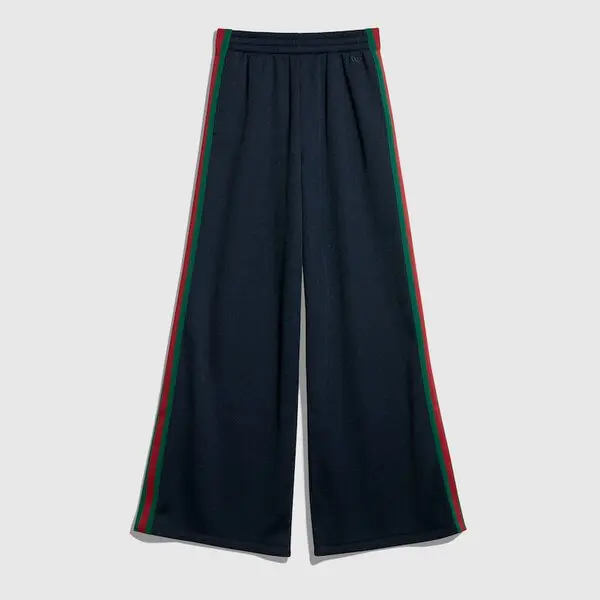 Gucci Rib Cotton Jersey Leisure Pants With Web Detail - Blue