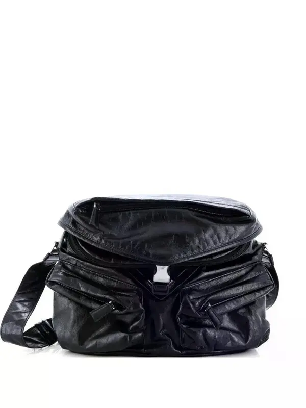 Prada Slanted Double Pocket Soft Calf Shoulder Bag - Black