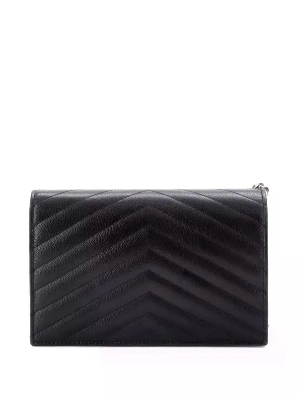 Saint Laurent Matelassé Chevron Leather Monogram Wallet On Chain - Black