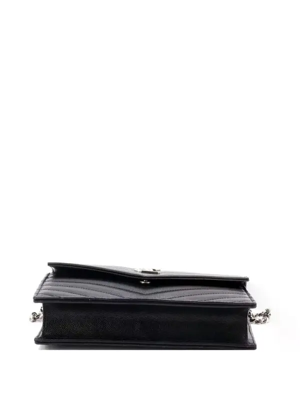 Saint Laurent Matelassé Chevron Leather Monogram Wallet On Chain - Black