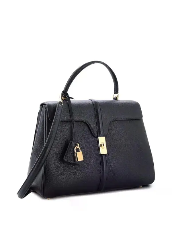 Celine 16" Top Handle Bag In Grained Calfskin - Black