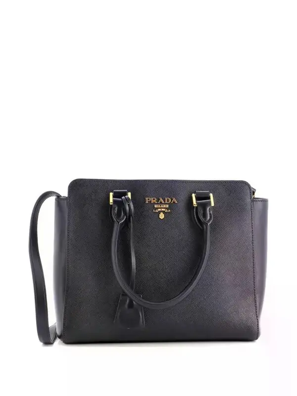 Prada Convertible Zip Saffiano Leather Tote Bag - Black