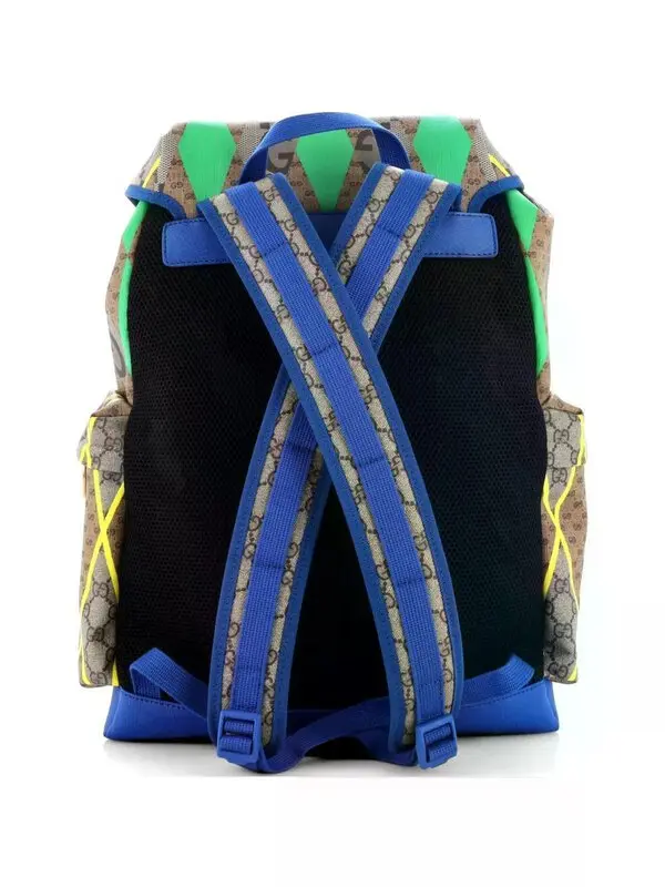 Gucci Double Pocket Buckle Rhombus Gg Coated Canvas With Leather Backpack