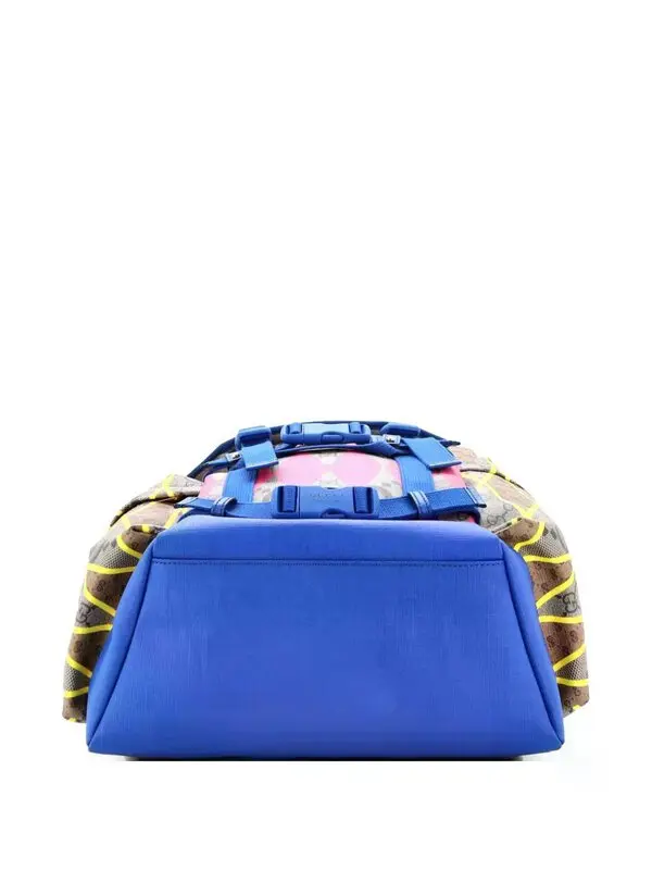 Gucci Double Pocket Buckle Rhombus Gg Coated Canvas With Leather Backpack