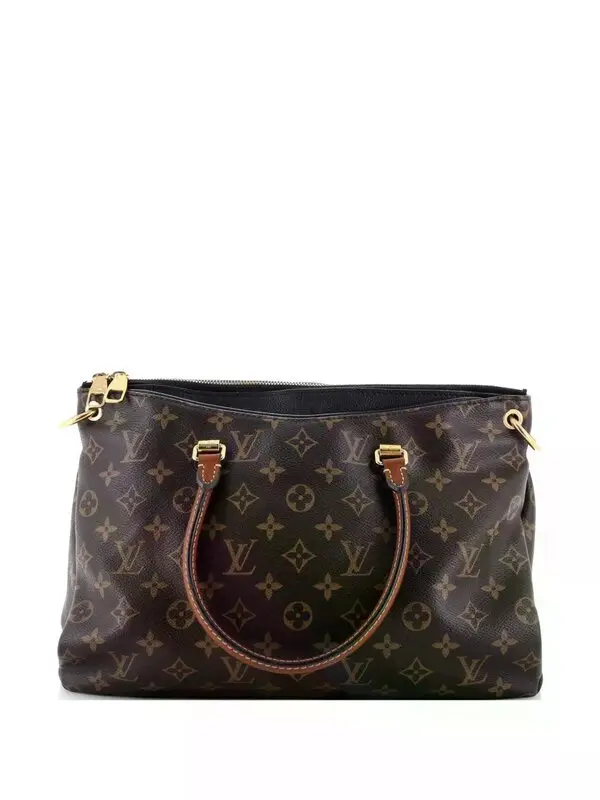 LOUIS VUITTON Pallas Tote Monogram Canvas With Leather Shoulder Bag - Black
