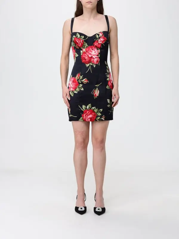 Dolce & Gabbana Viscose Silk Blend Floral Sheath Dress - Black