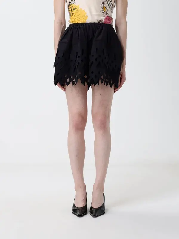 Blumarine Cotton Blend Mini Skirt With Wavy Hem - Black