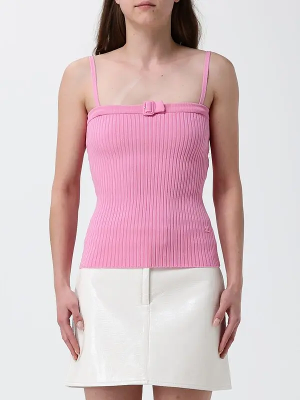 COURREGES Ribbed Knit Top With Bow Detail - Pink