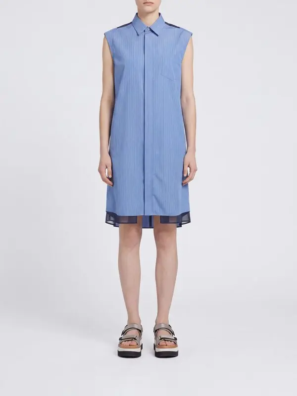 Sacai Striped Cotton Blend Shirt Dress - Blue