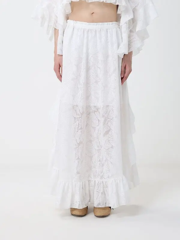 Zimmermann Ruffled Floral Cotton Blend Maxi Skirt - Ivory
