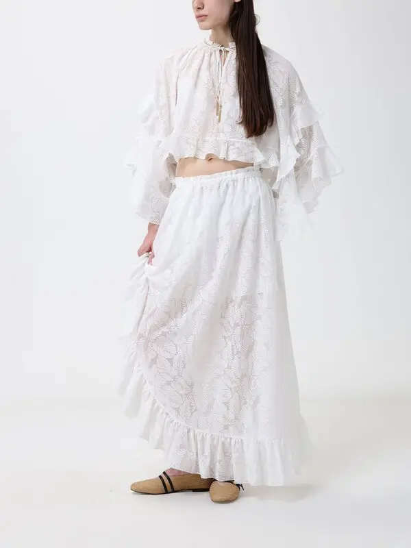 Zimmermann Ruffled Floral Cotton Blend Maxi Skirt