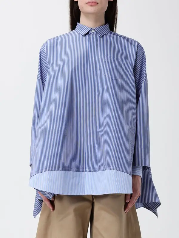Sacai Striped Cotton Blend Long Sleeve Shirt - Gnawed Blue