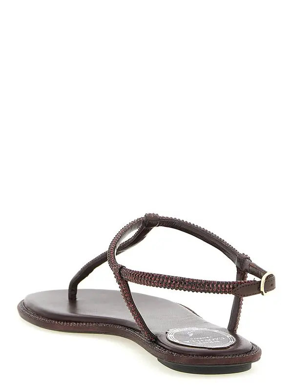 Rene Caovilla Embellished Leather Flip-flop Sandals - Brown