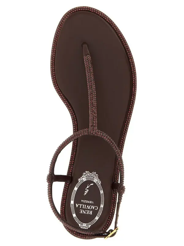 Rene Caovilla Embellished Leather Flip-flop Sandals - Brown
