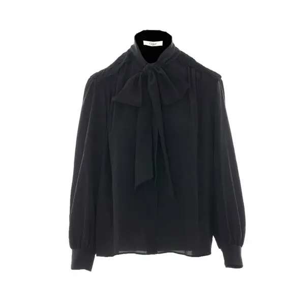 Chloé Maxi Gathered Lavallière Blouse In Crêpe De Chine - Black