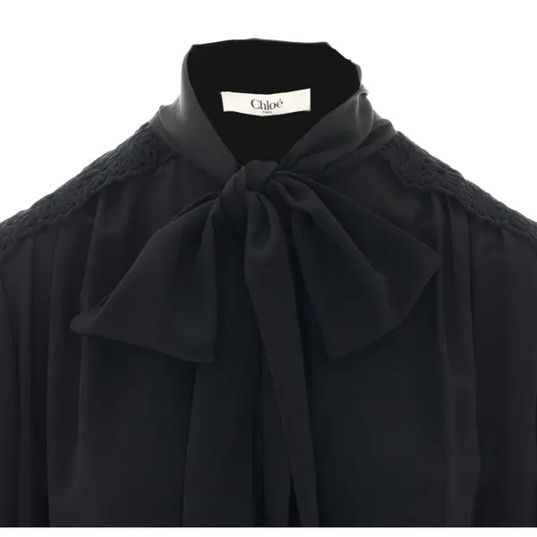 Chloé Maxi Gathered Lavallière Blouse In Crêpe De Chine - Black