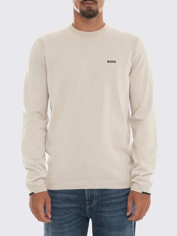 BOSS Slim Fit Cotton Crewneck Jumper - Beige