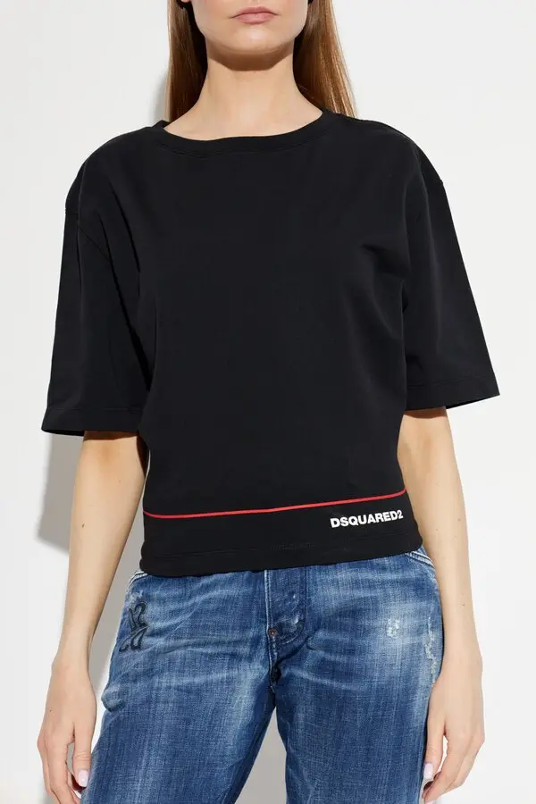 Dsquared2 Cotton Logo T-shirt With Red Line Detail
