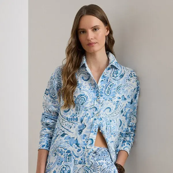 Ralph Lauren Relaxed Fit Paisley Linen Shirt - White/blue