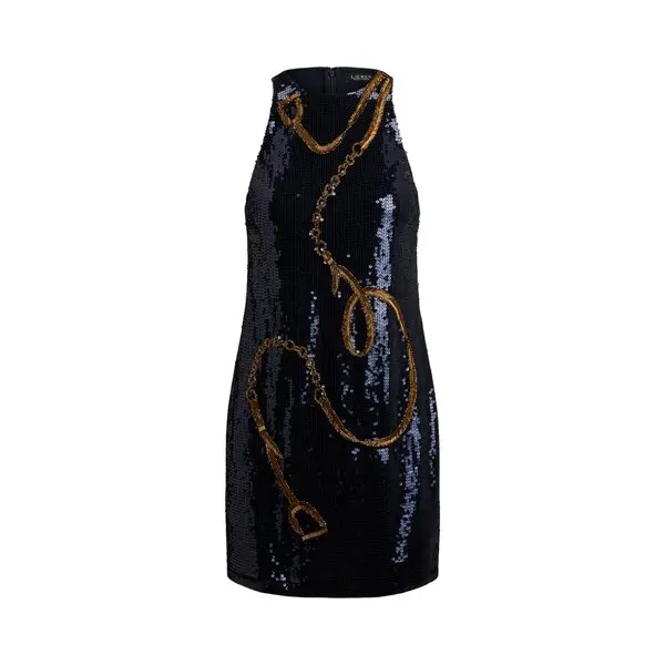 ralph lauren black and gold dress Embellished Sequined Chain Motif Mini In Navy Multi - 24% Off colourway-laria