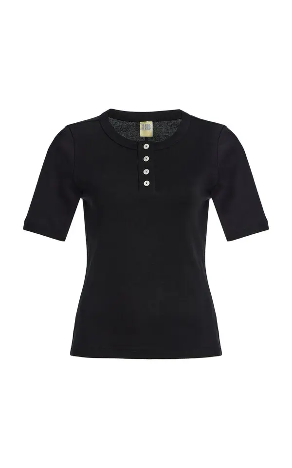 FLORE FLORE Jess Cotton Henley T-shirt - Black