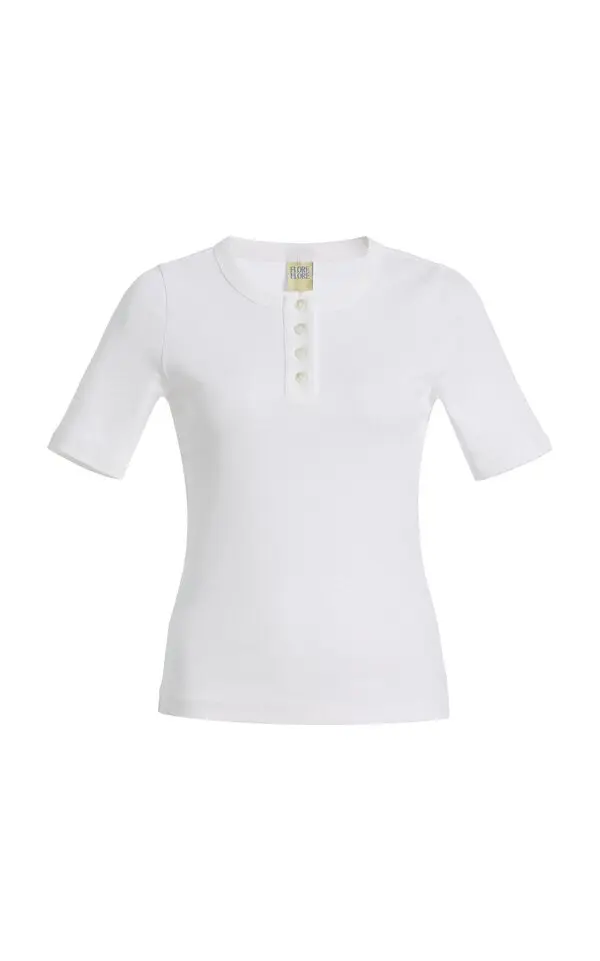 FLORE FLORE Jess Cotton Henley T-shirt - White