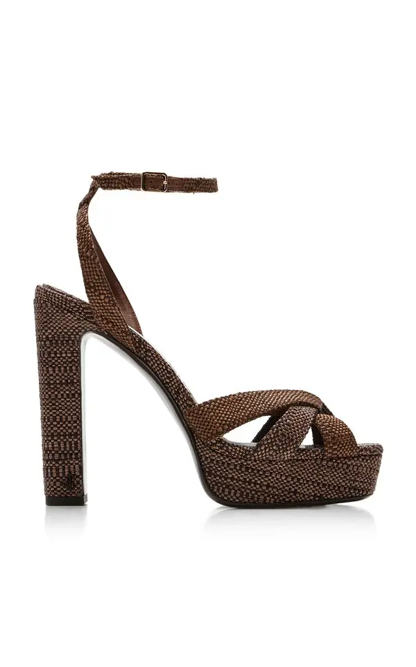 JIMMY CHOO Kove Raffia Platform Sandals - Brown