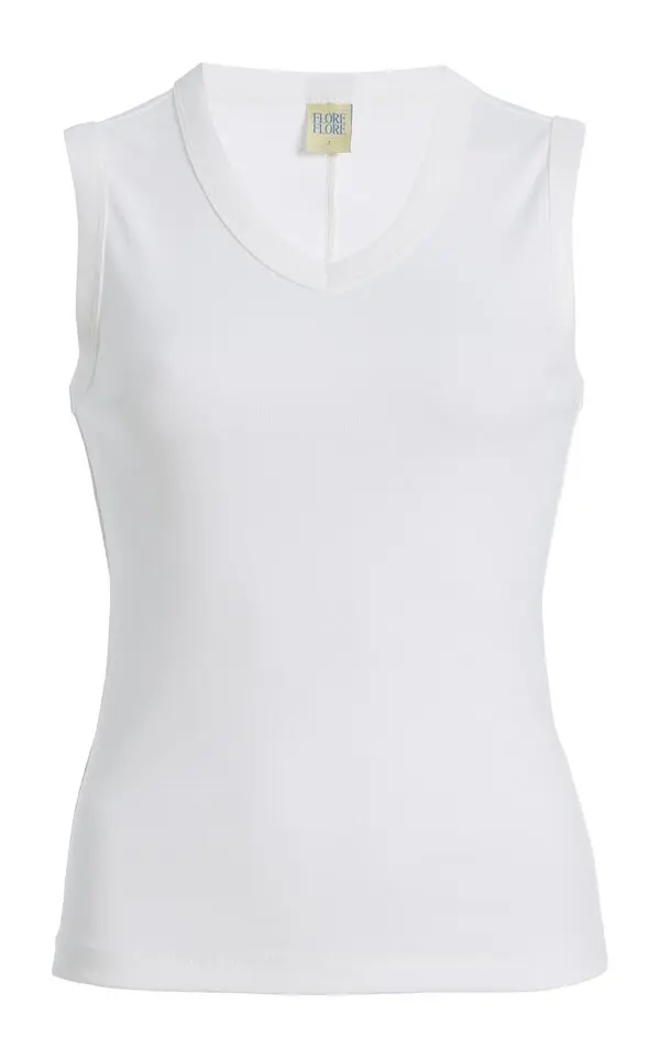 FLORE FLORE Jill V-neck Cotton Rib Tank Top - White