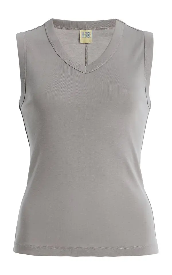 FLORE FLORE Jill V-neck Cotton Rib Tank Top - Grey