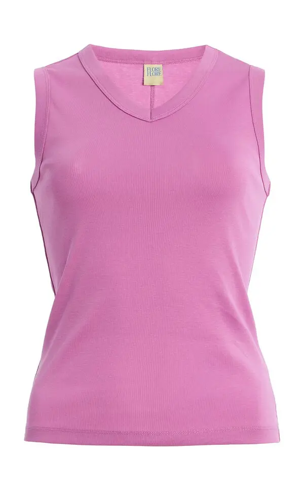 FLORE FLORE Jill V-neck Cotton Rib Tank Top - Pink