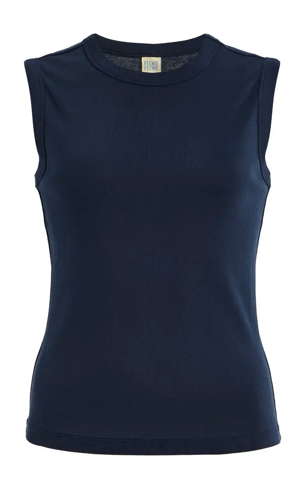 FLORE FLORE Esme Organic Cotton Rib Tank Top - Navy